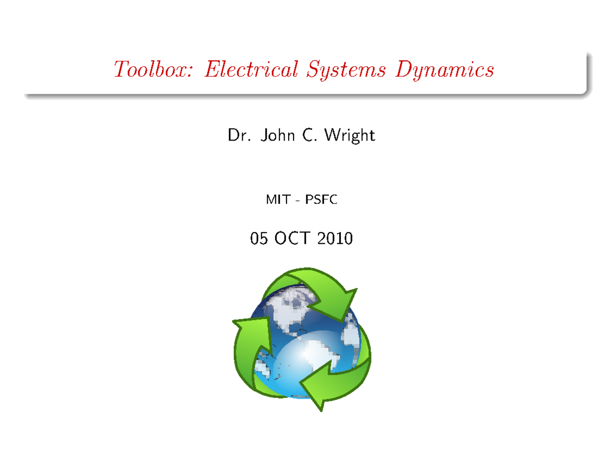 Electrical systems dynamics - Toolbox: Electrical Systems Dynamics Dr ...