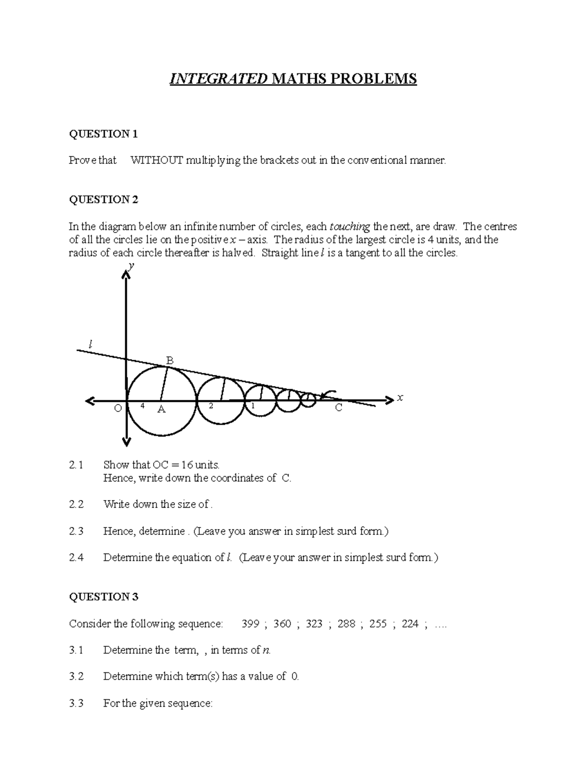I Ntegrated Maths Questions - INTEGRATED MATHS PROBLEMS QUESTION 1 ...