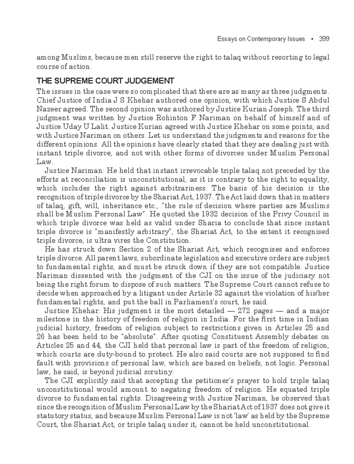 The supreme court judgement - Essays on Contemporary Issues • 399 among ...