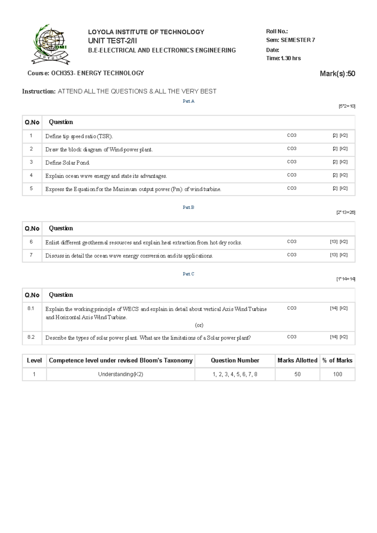 ET UT2 - notes - Instruction: ATTEND ALL THE QUESTIONS & ALL THE VERY ...