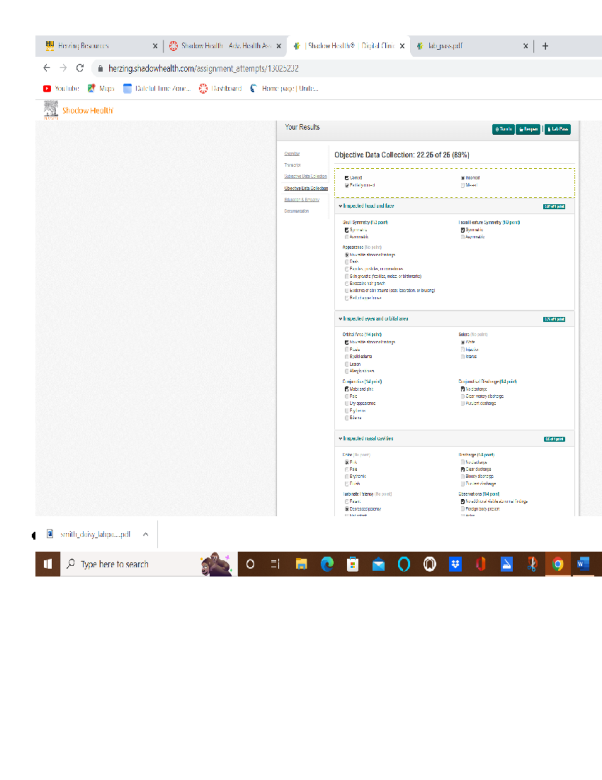 DCE Lab for Heent practice Shadow Health Wk 3 - NSG 121 - Studocu