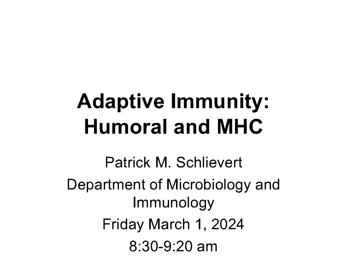 18 Adaptive Immunity-Humoral and MHC 2024 - Compatibility Mode ...