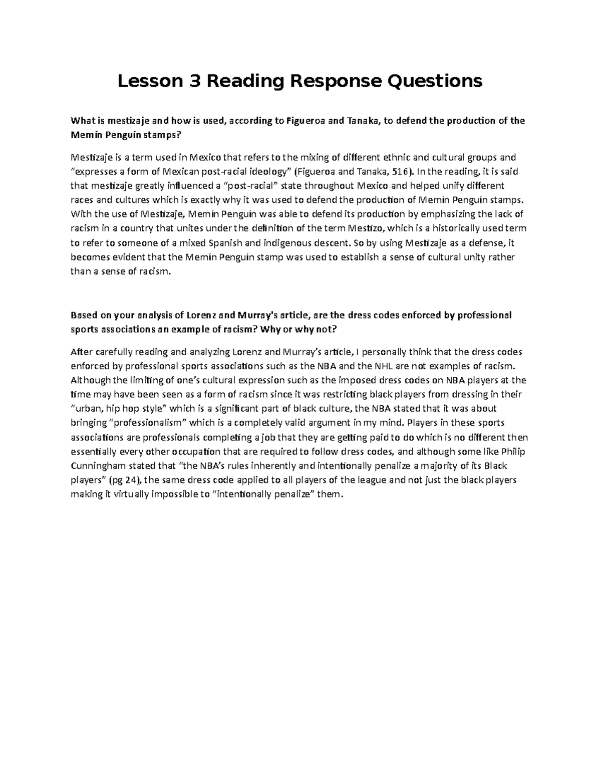 NO105 lesson 3 Reading Response Questions - Lesson 3 Reading Response ...