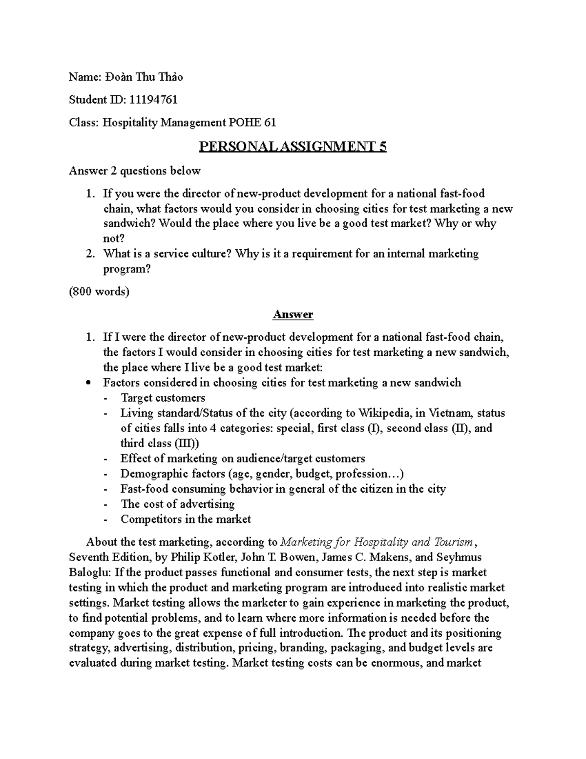 Personal Assignment 5 - Đoàn Thu Thảo - 11194761 - Name: Đoàn Thu Thảo ...