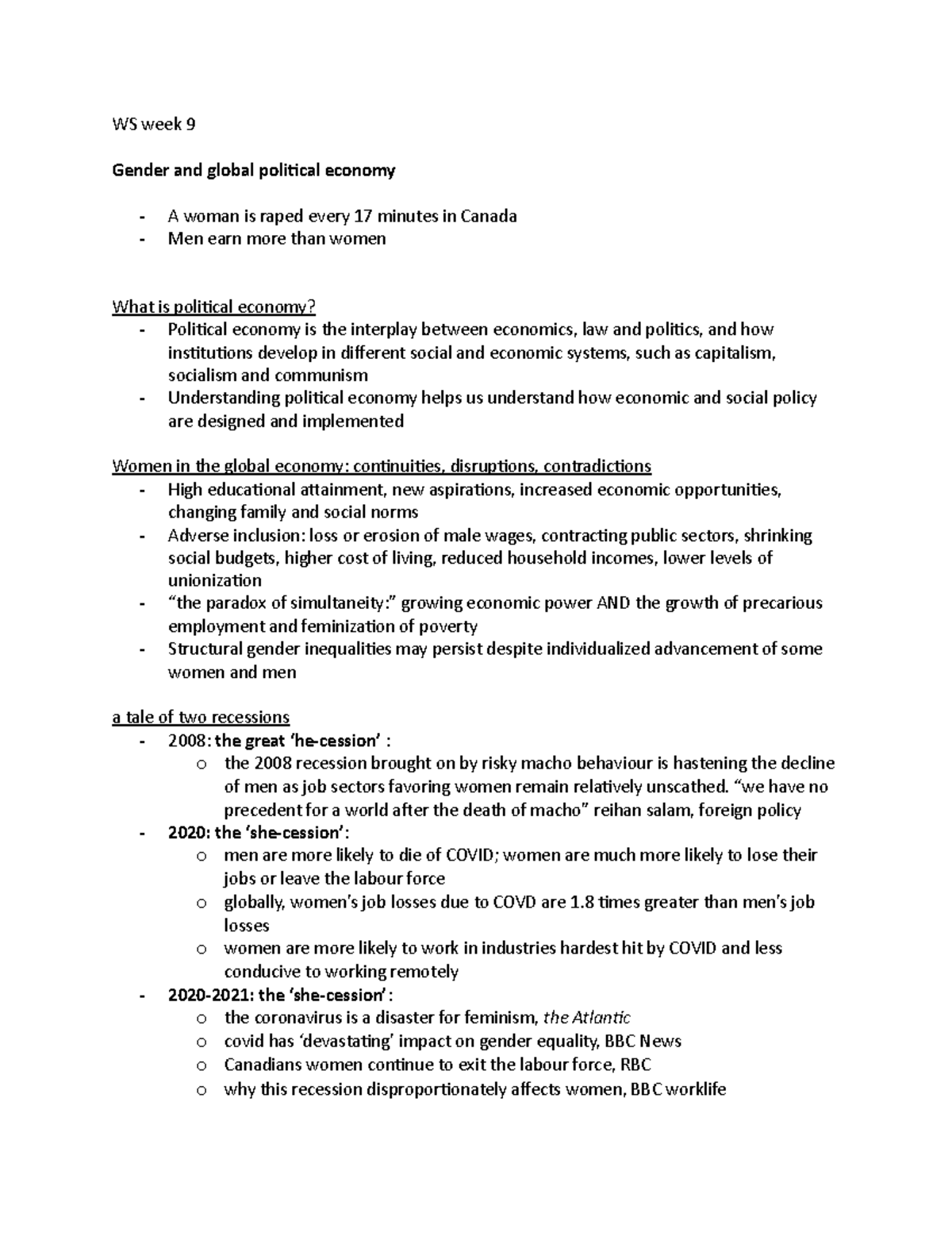 Gender Justice and Change Week 9 lecture notes - WS week 9 Gender and ...