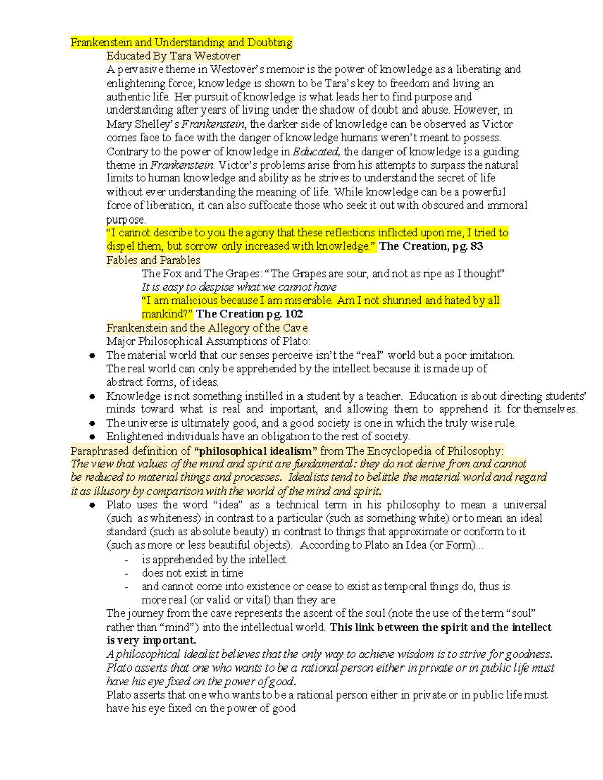 Frankenstein Study Guide - Frankenstein and Understanding and Doubting ...