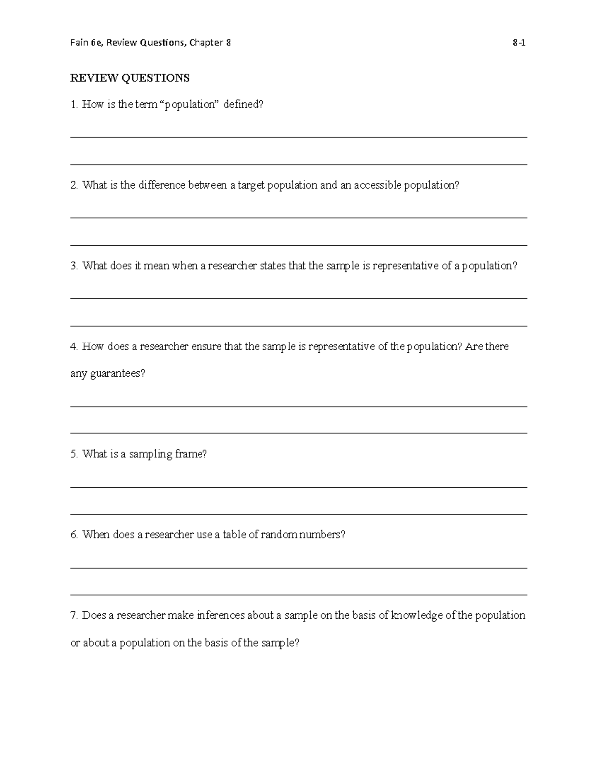 Ch08 (Chapter Review Questions) - Fain 6e, Review Questions, Chapter 8 ...