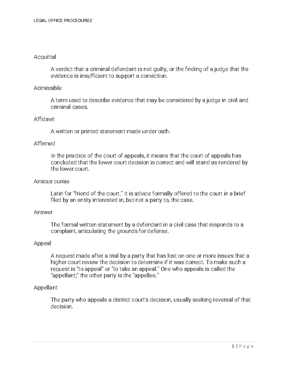 Legal Terminologies - Acquittal A verdict that a criminal defendant is ...