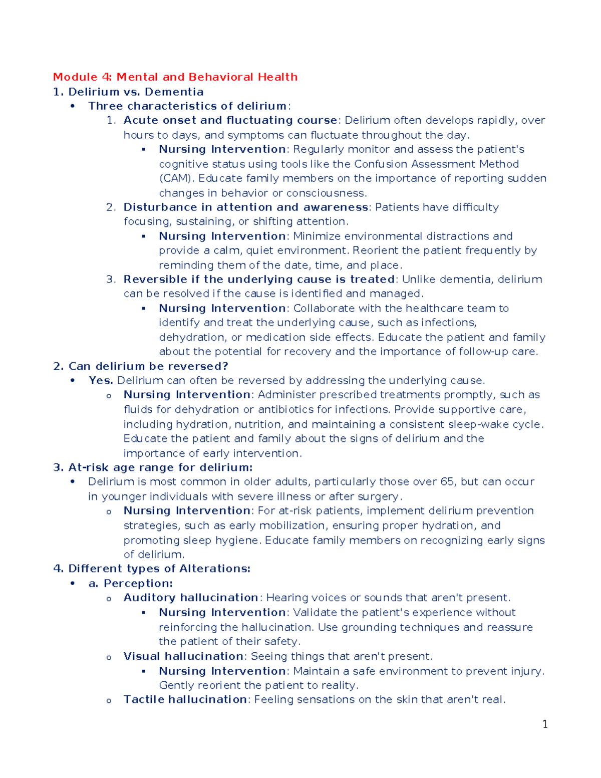 Mental and Behavioral Health Exam 2 Revision - Module 4: Mental and ...