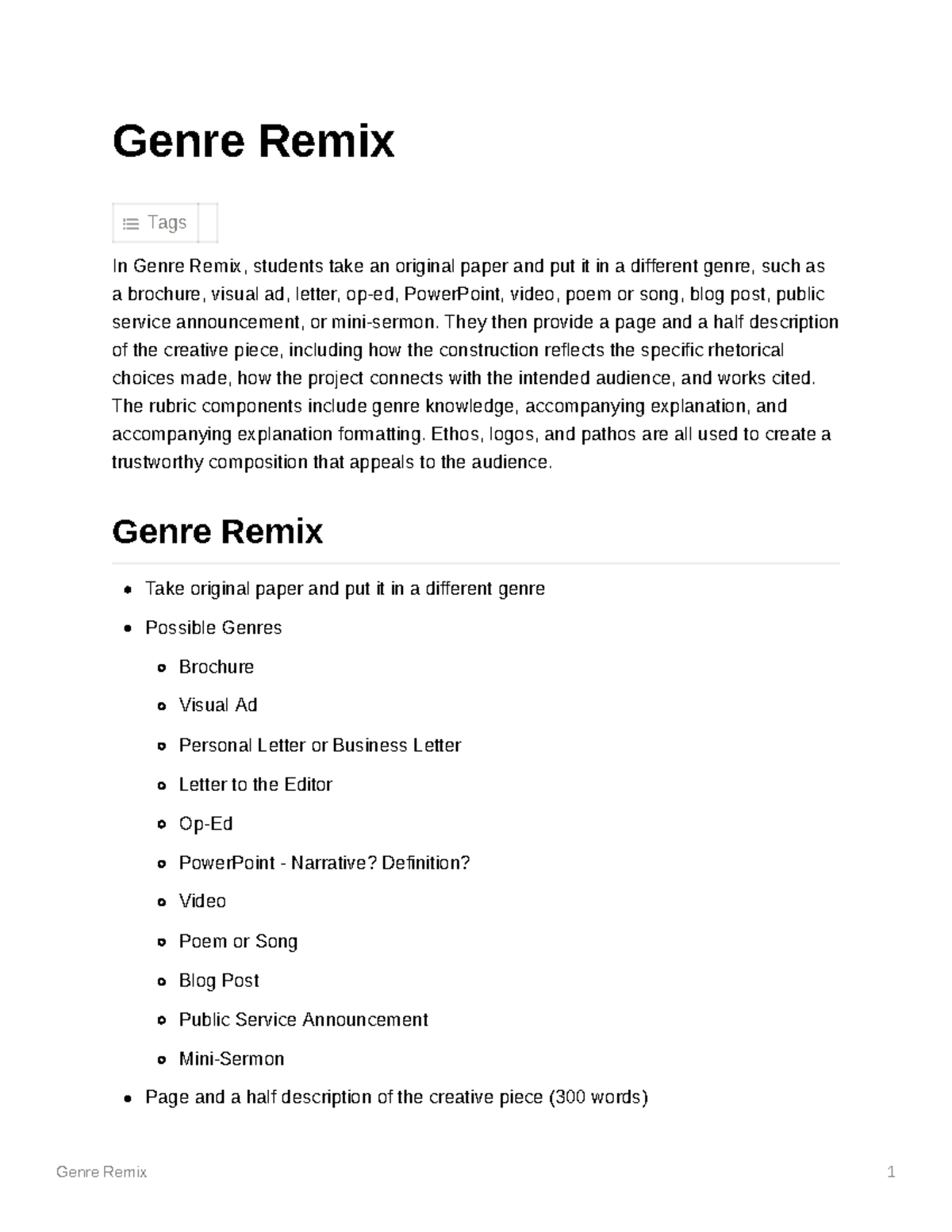 Genre Remix - They then provide a page and a half description of the ...