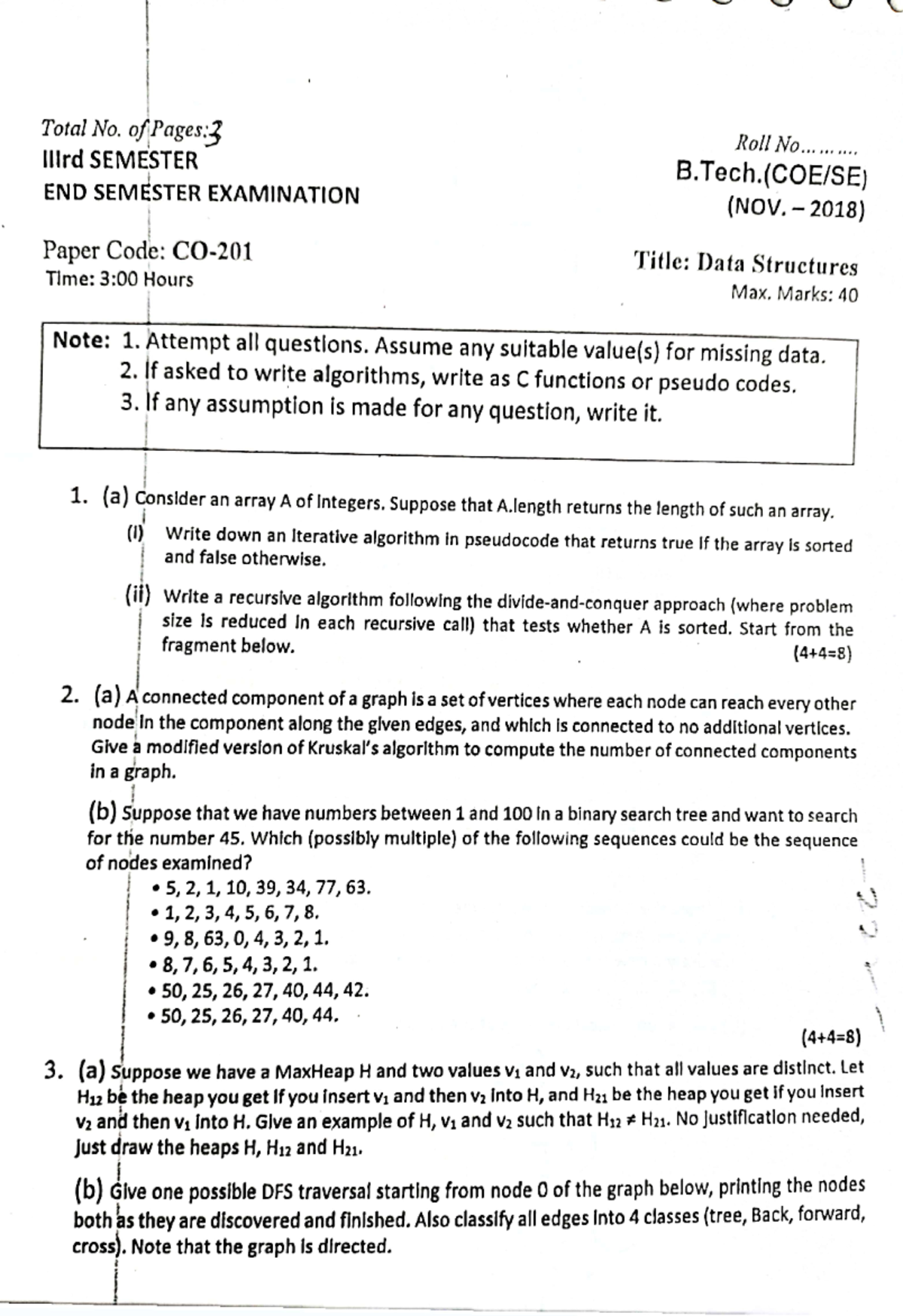 3f00726 e5983e22723 b513cdd482a07562271 e6d CO Endsem 2018 - Data Structures 2 - Studocu