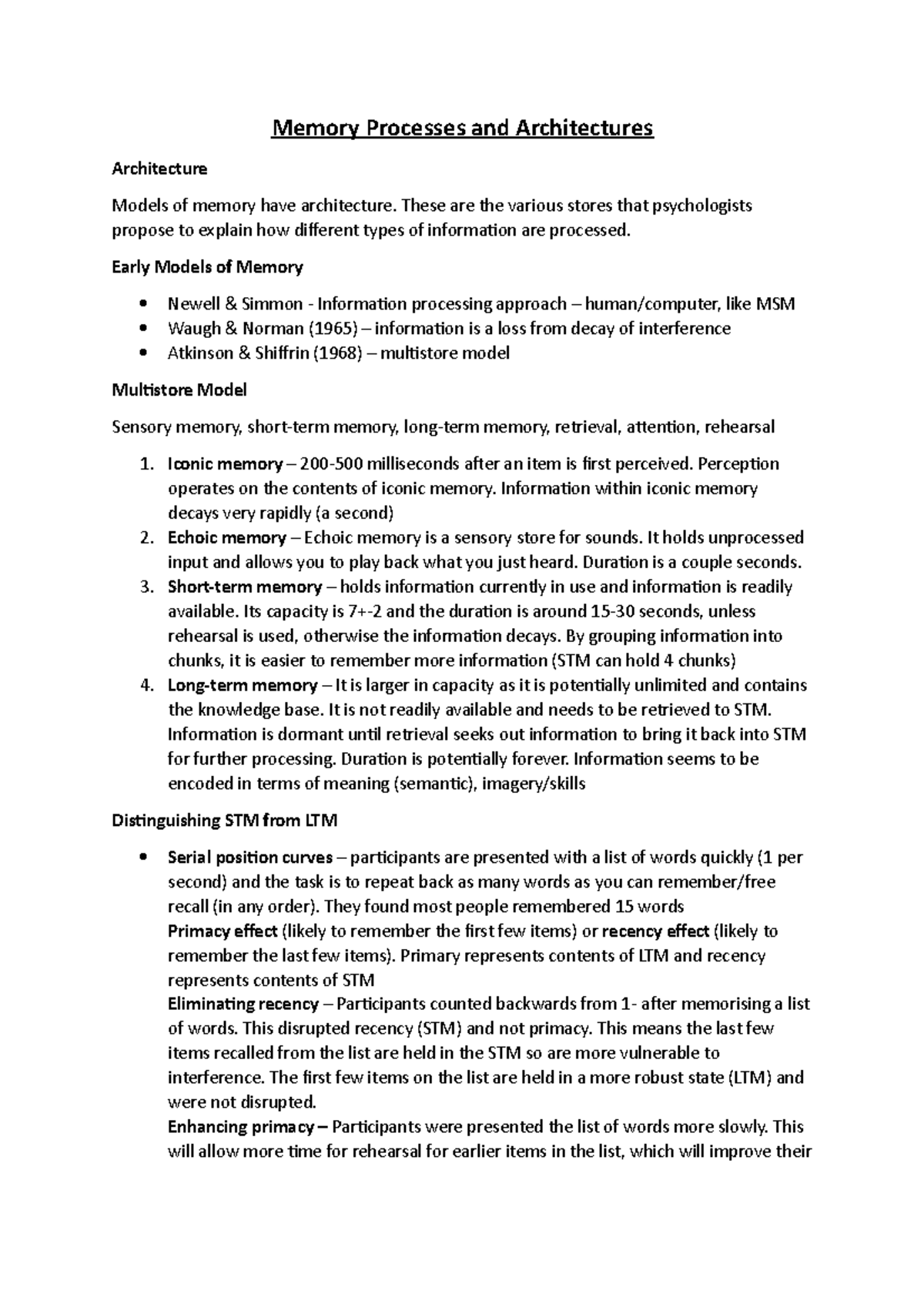 Memory Processes And Architectures Revision Memory Processes And Architectures Architecture