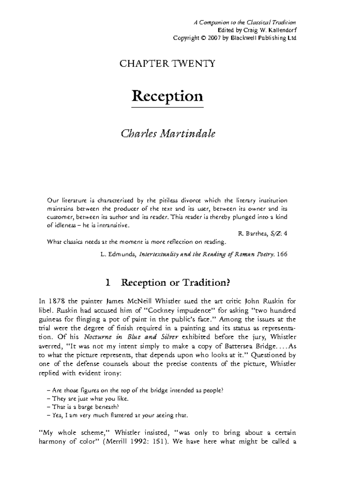 Reception, Martindale - CHAPTER TWENTY Reception Charles Martindale Our ...