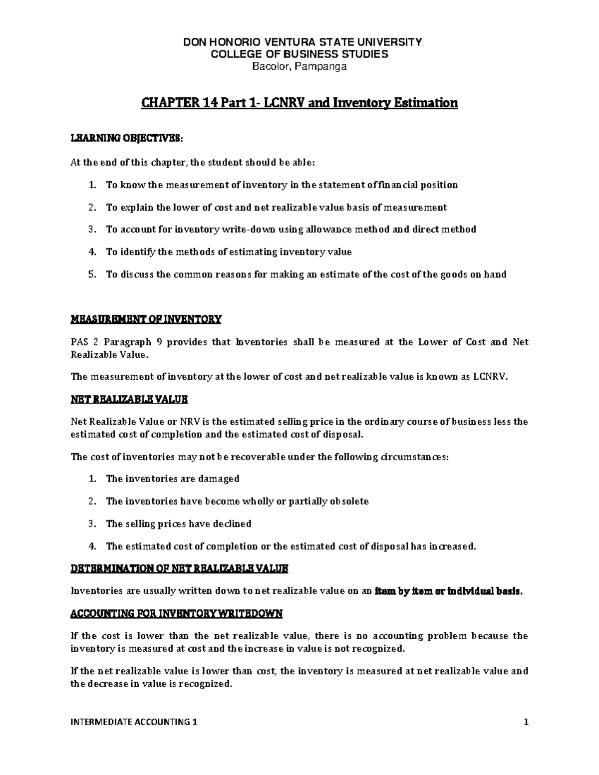 Lcnrv and Inventory Estimation - COLLEGE OF BUSINESS STUDIES Bacolor ...