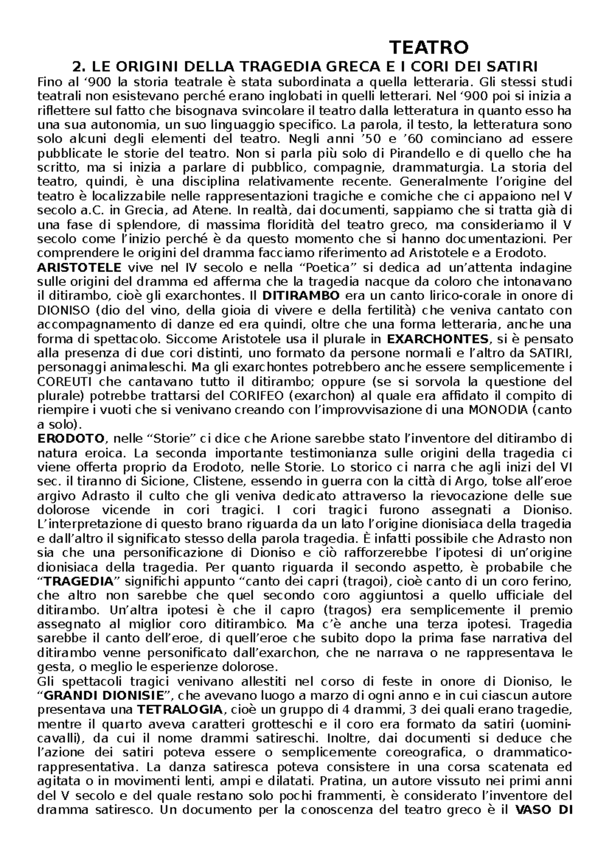 Esame Teatro - TEATRO 2. LE ORIGINI DELLA TRAGEDIA GRECA E I CORI DEI ...