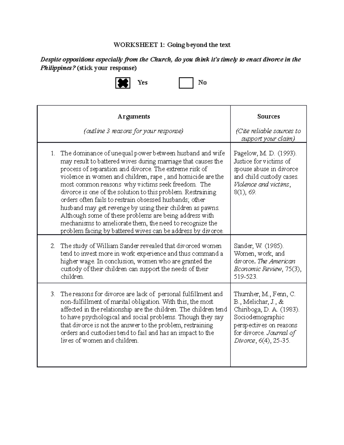 Philippine Politics and Governance Worksheet Divorce - WORKSHEET 1 ...