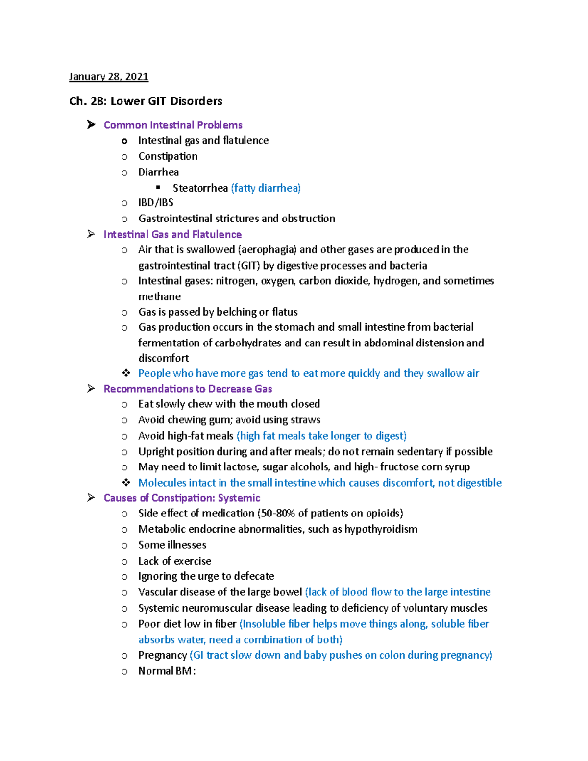 Ch. 28- Lower GIT Disorders - January 28, 2021 Ch. 28: Lower GIT ...