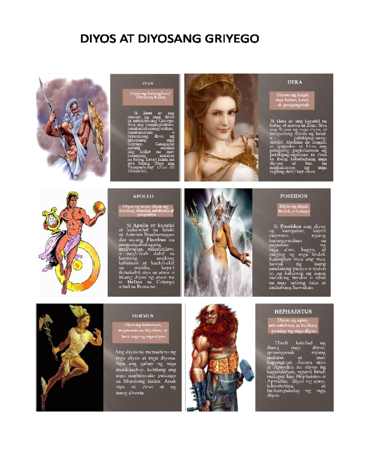 Mitolohiyang Griyego AT Romano - Agham Filipino - Studocu