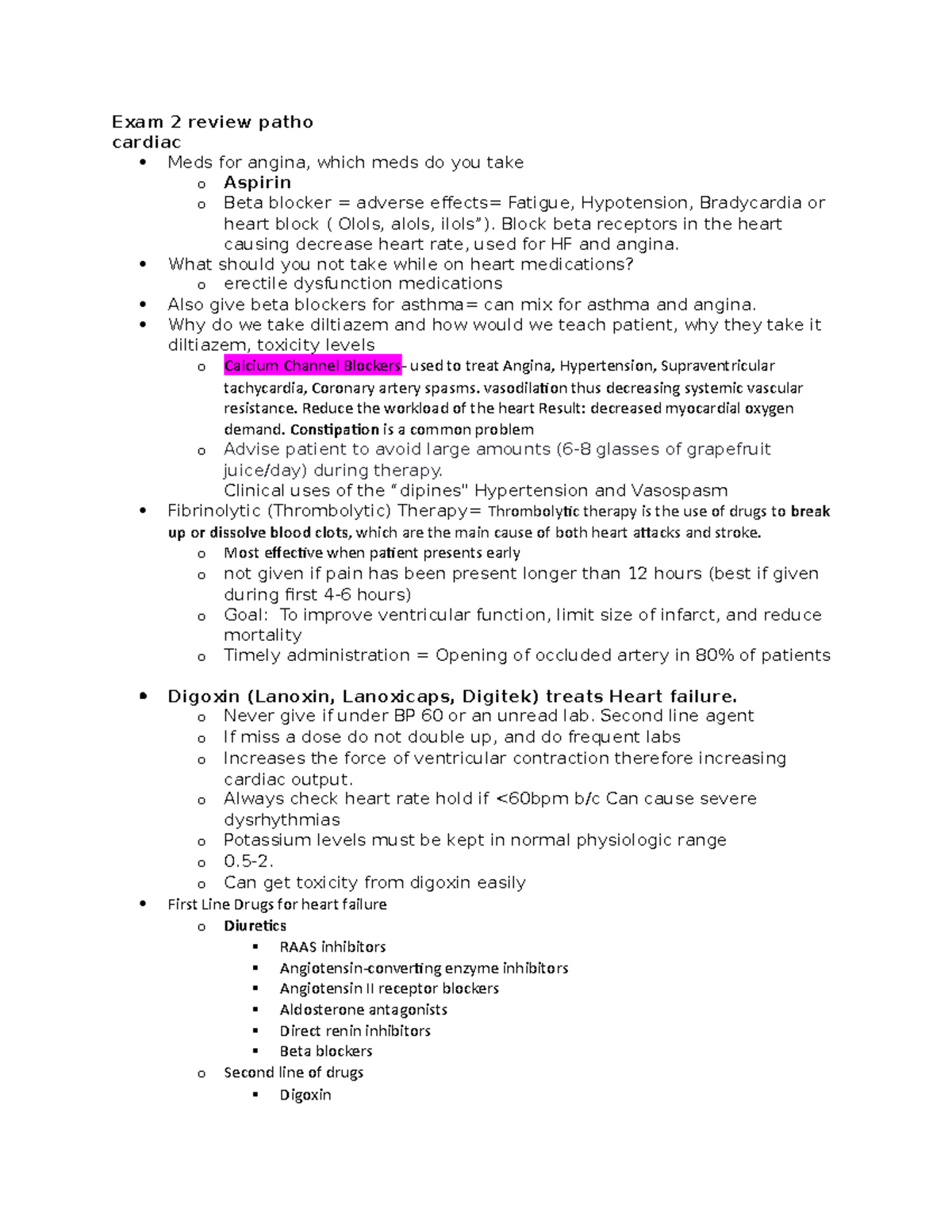 Patho 2 exam 2 - Notes of meds MOA AND PHYSIOLOGY l. Study resources ...