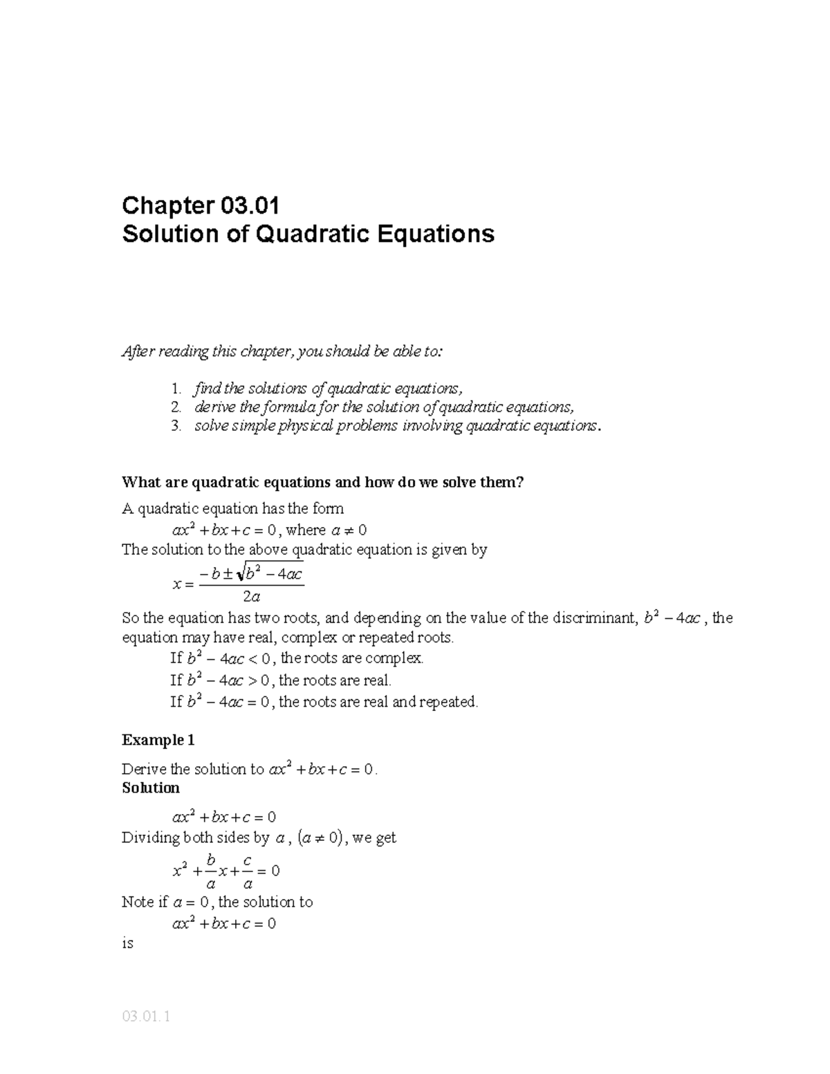 Quadratic Equations - 03. Chapter 03. Solution of Quadratic Equations ...