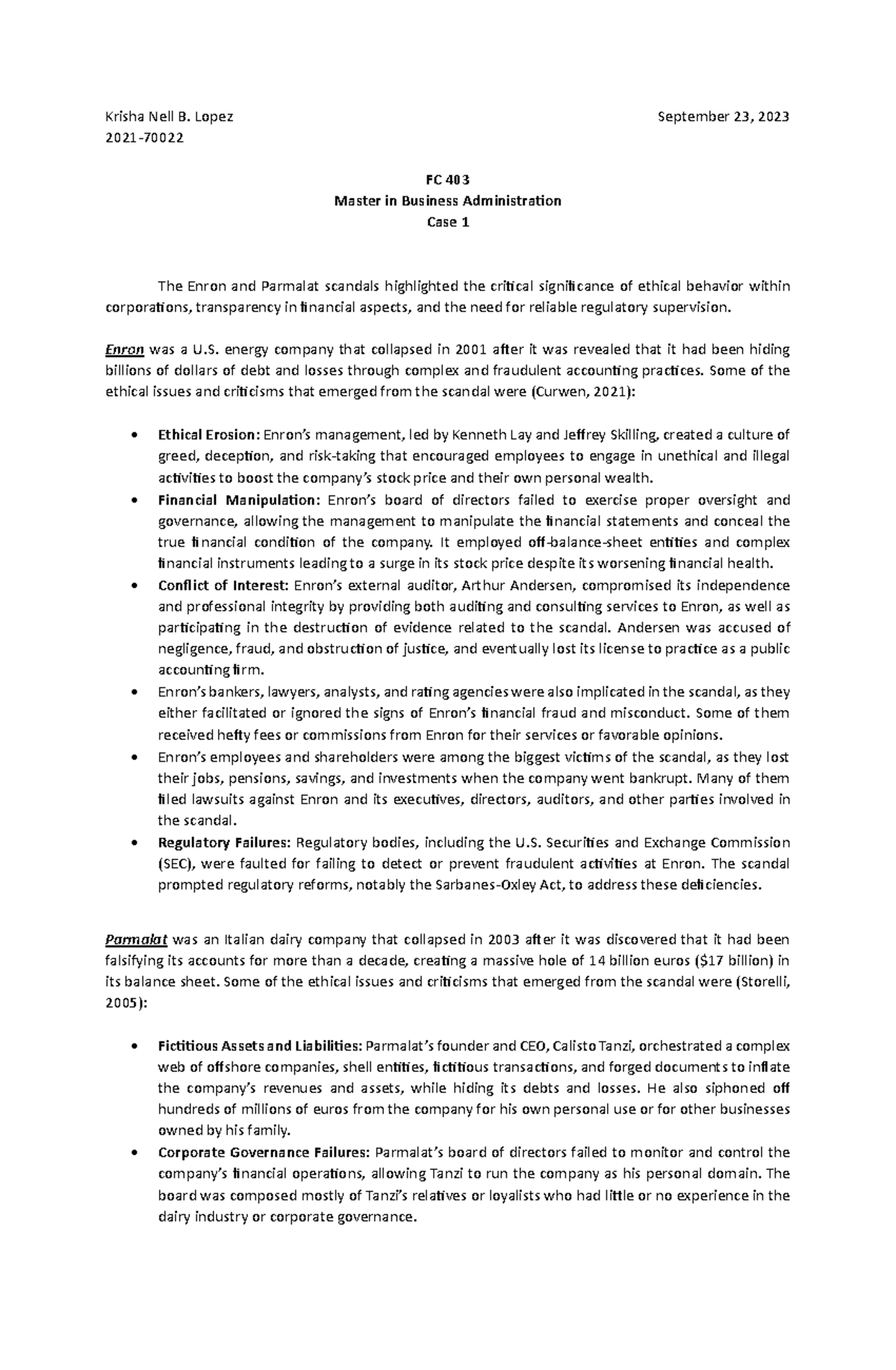 FC 403 - Case M1 - Lopez, KN - Krisha Nell B. Lopez September 23, 2023 ...