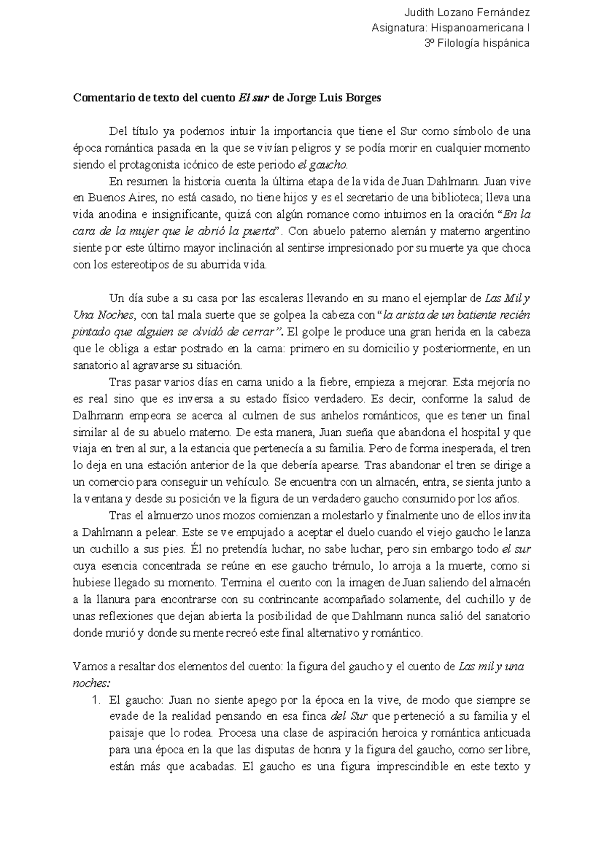 Comentario de texto del cuento El Sur de Jorge Luis Borges - Judith ...