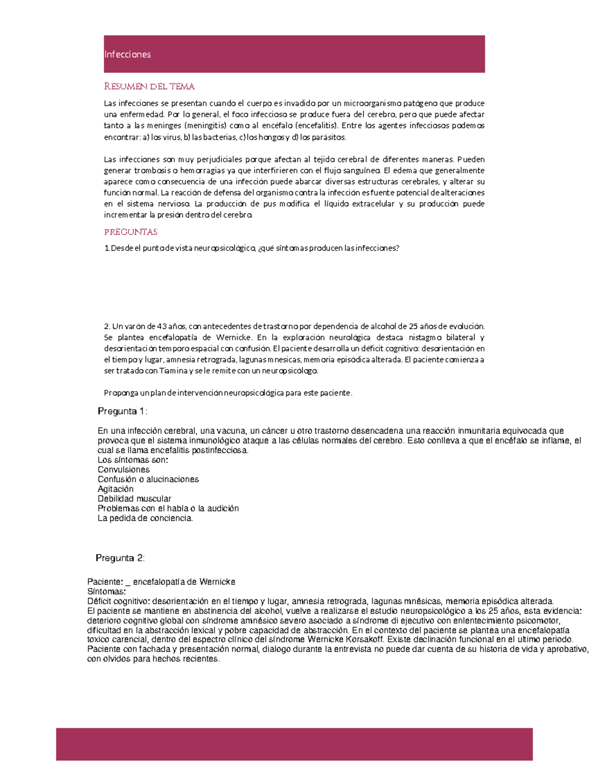 Semana 5 Tarea extensiva - Resumen del tema preguntas Infecciones Las ...