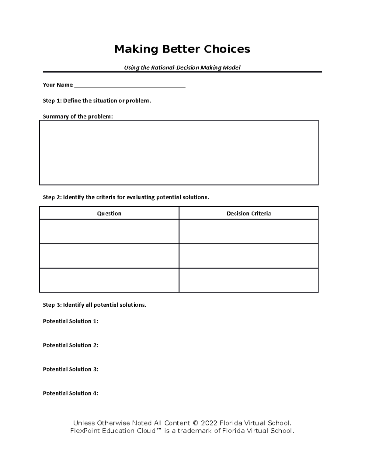 Making better choices assignment template - Making Better Choices Using ...