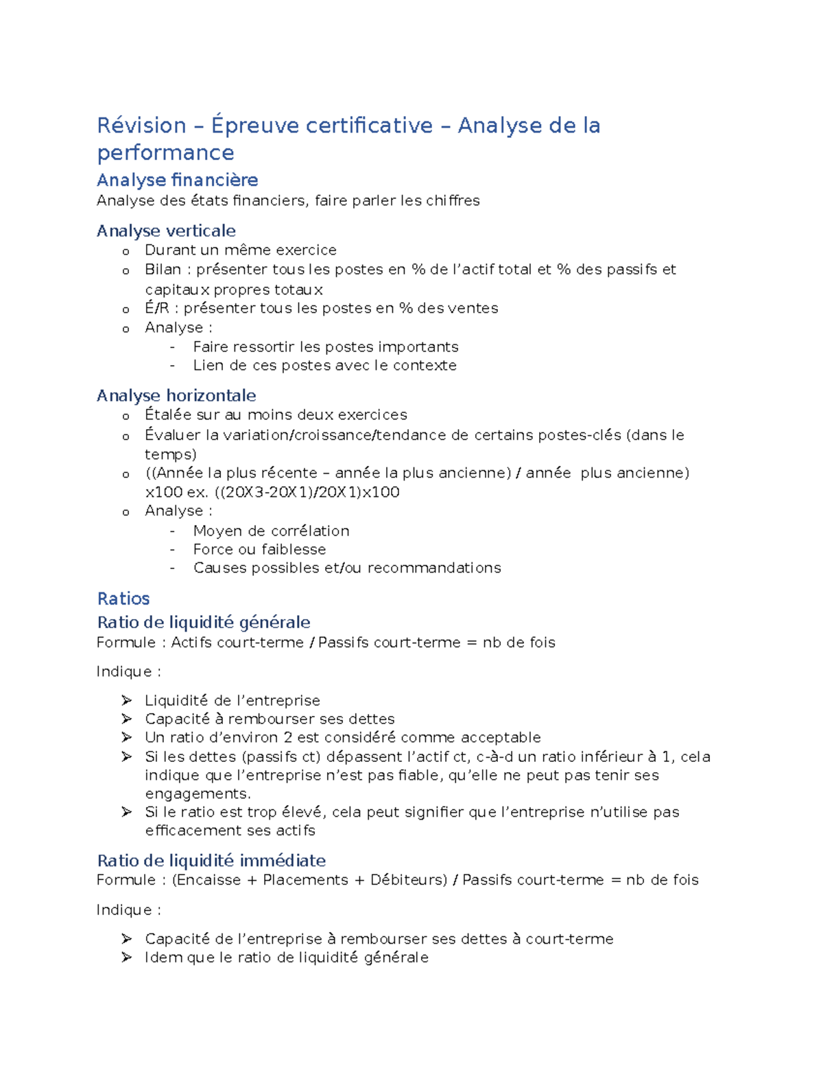 Révison - EC - révision ratios - Révision – Épreuve certificative ...
