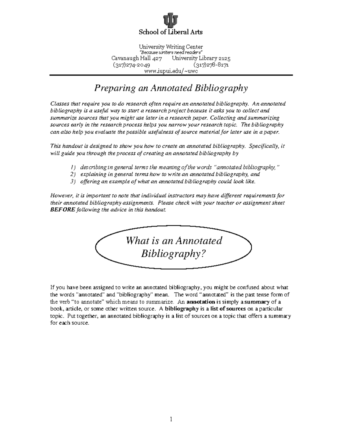 Annotated Bibliography, Preparation guide - 1 School of Liberal Arts ...