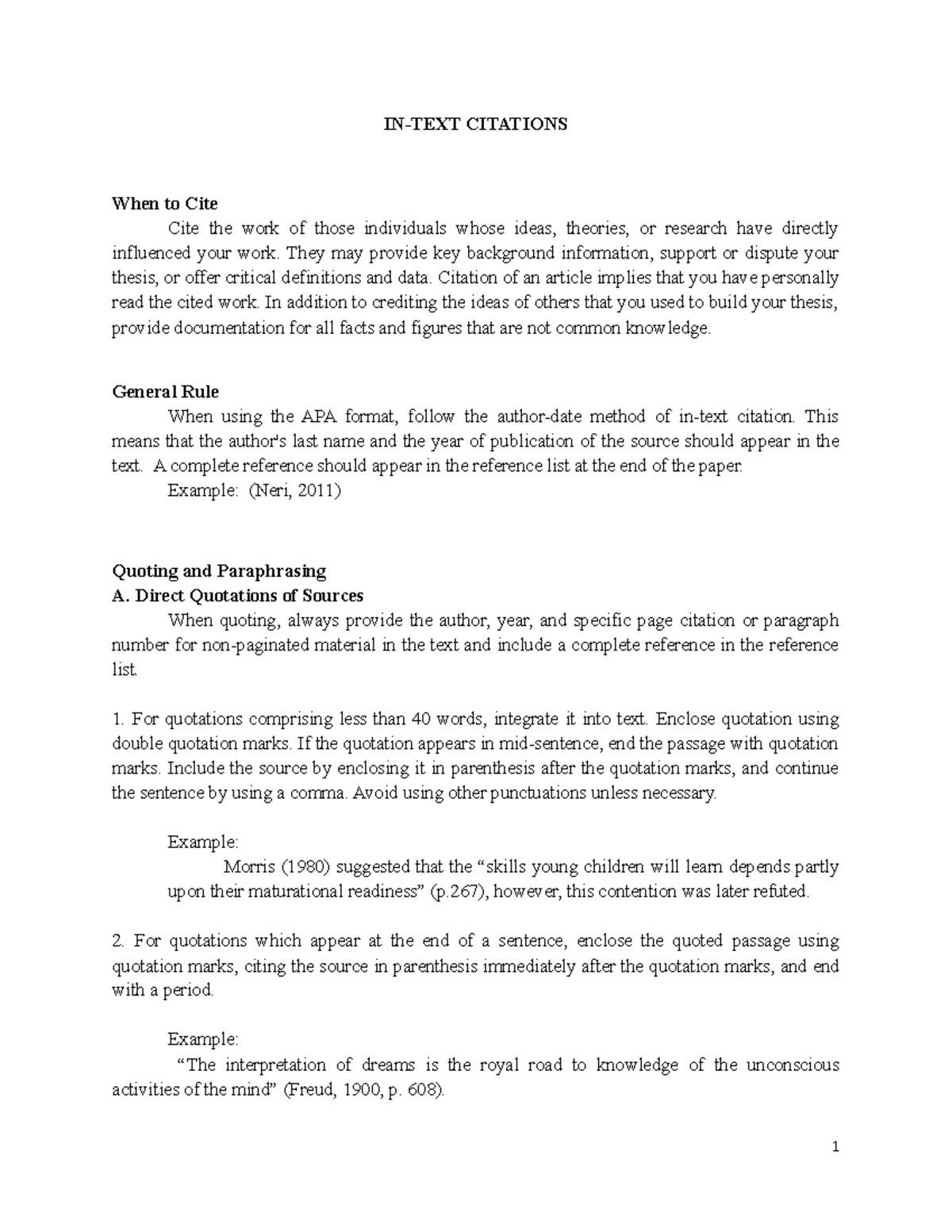 APA- Final-COPY - TUFTYU - IN-TEXT CITATIONS When to Cite Cite the work ...