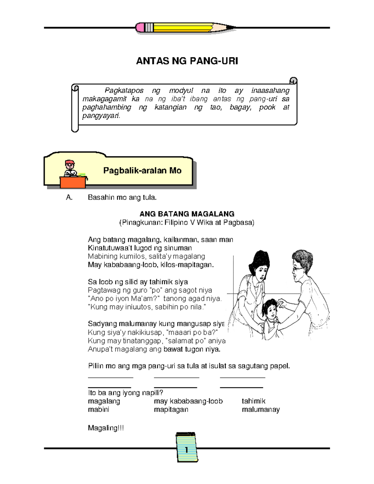 8 - antas ng pang-uri - FILI 5 - ANTAS NG PANG-URI A. Basahin mo ang ...