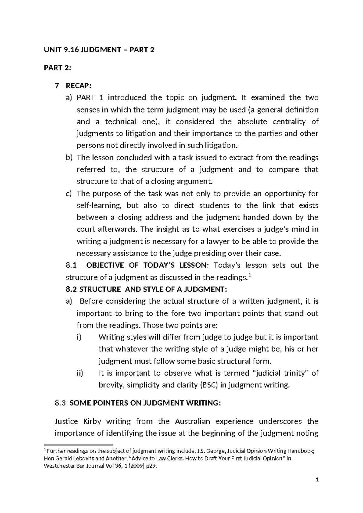 UNIT 9 - Judgment - PART 2 - UNIT 9 JUDGMENT – PART 2 PART 2: 7 RECAP ...