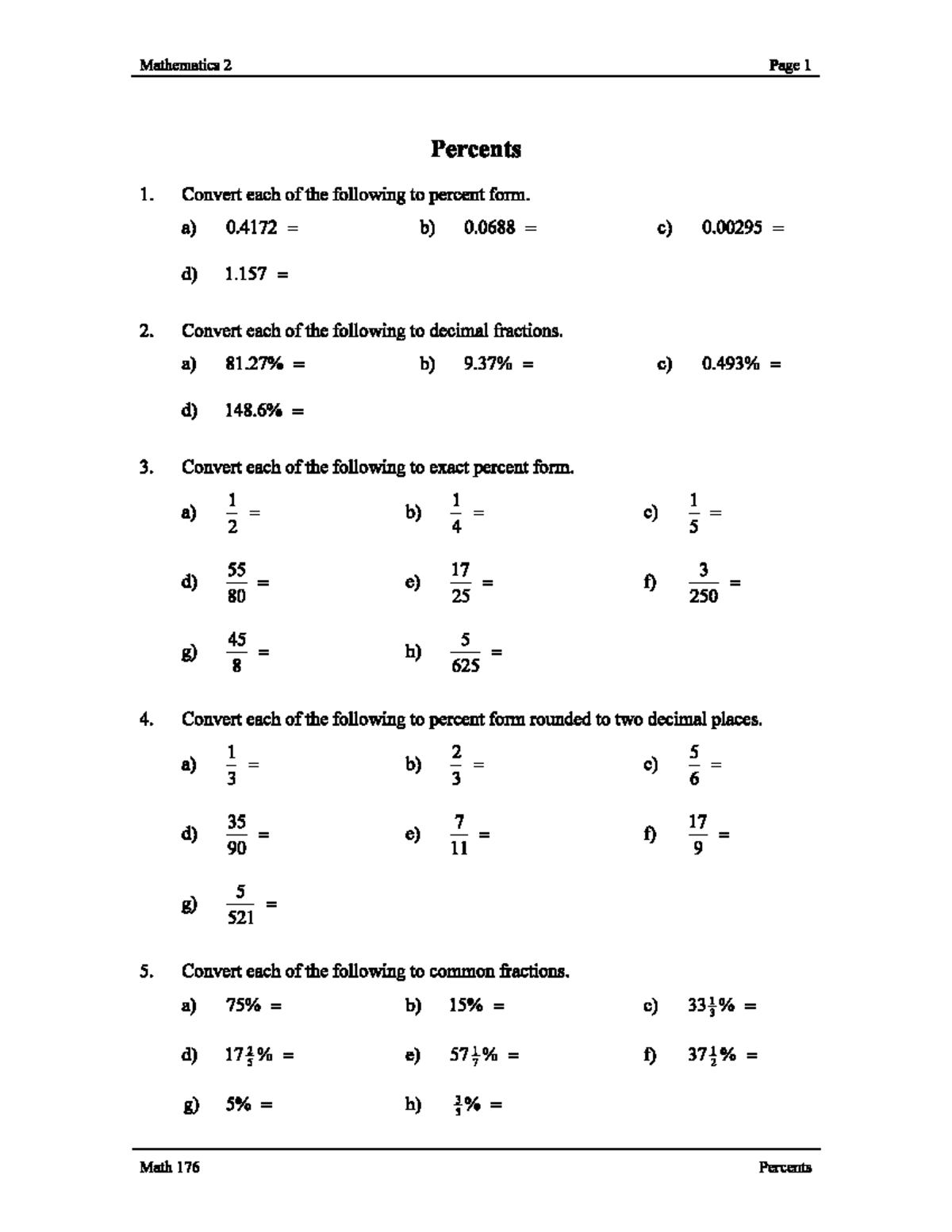 Sample review for quiz and term test on week 1 and 2 - MATH-176 ...