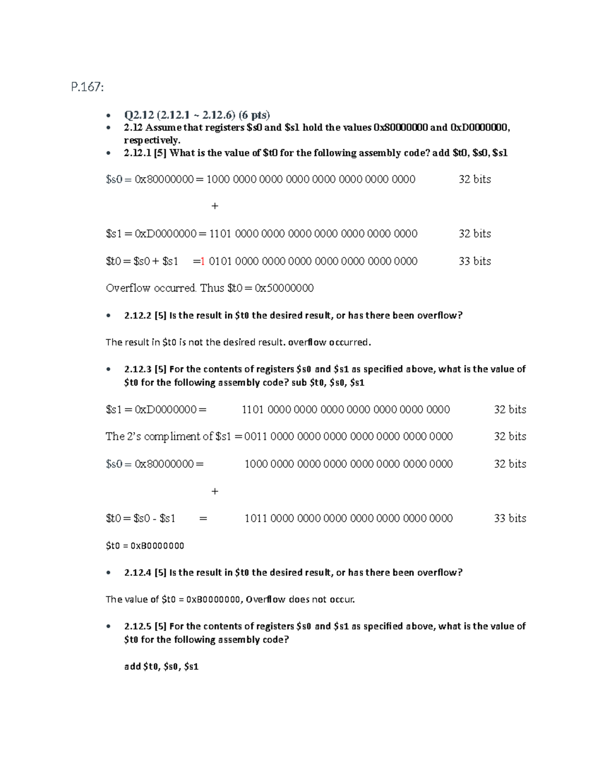 HW02 - MIPS Assembly 2 - Homework - P: • Q2 (2.12 ~ 2.12) (6 pts) • 2 ...