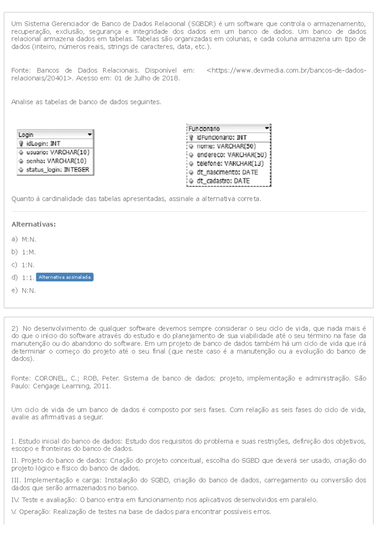 Colaborar - Av2 - Modelagem de Dados - a) b) c) d) e) 2) Um Sistema ...