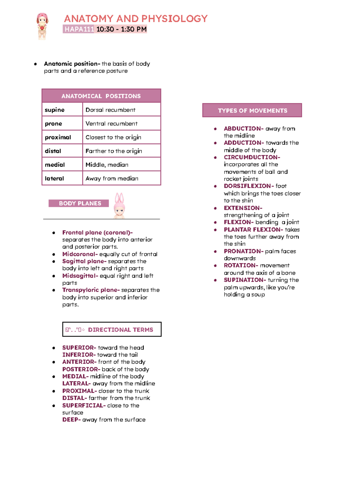 ˚ʚ♡ɞ˚ Anatomy terms and parts - HAPA111 10:30 - 1:30 PM Anatomic ...