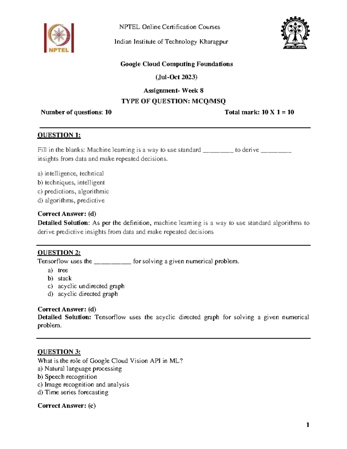 Week 08 Assignment Solution-1 - Indian Institute of Technology ...