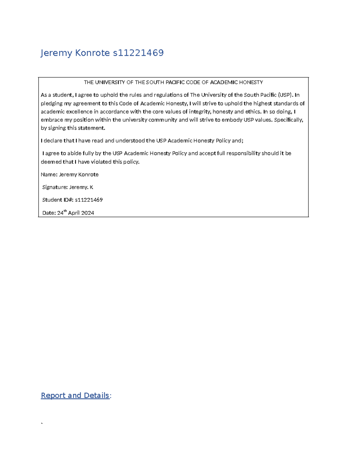 UU200 TRree Planting Report - Jeremy Konrote s THE UNIVERSITY OF THE ...