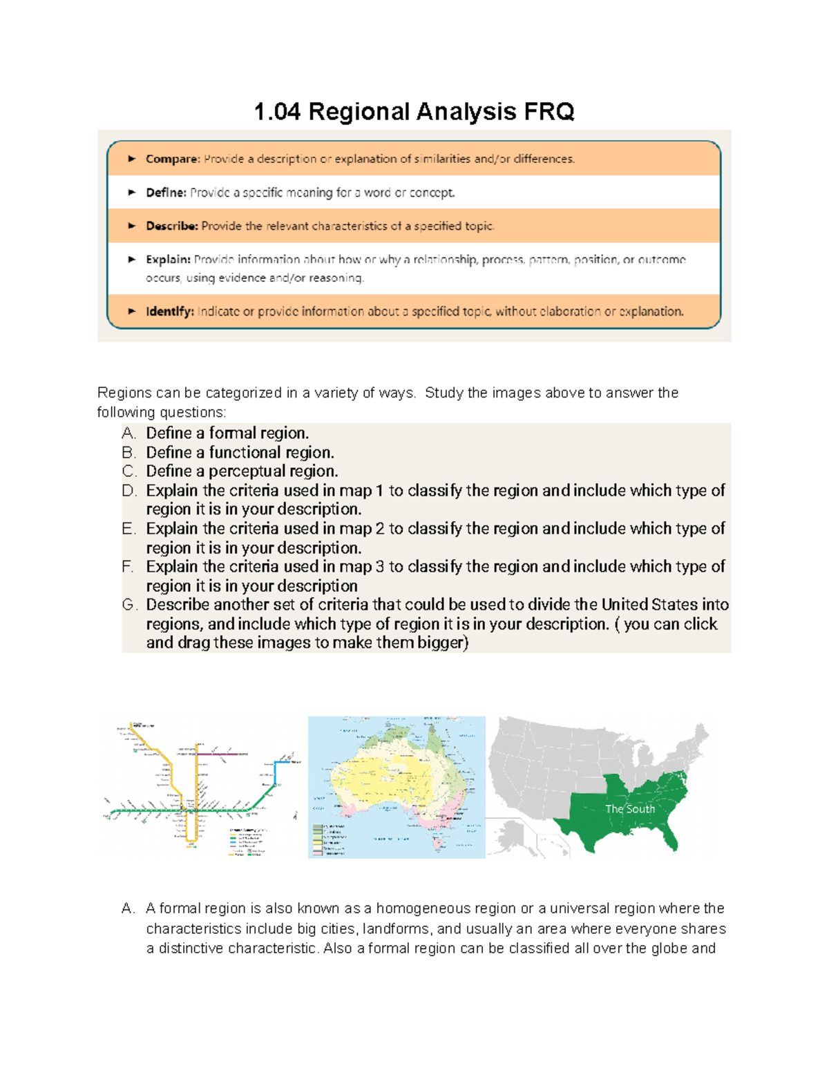 Copy of 1.04 Regional Analysis with my answer - 1 Regional Analysis FRQ ...