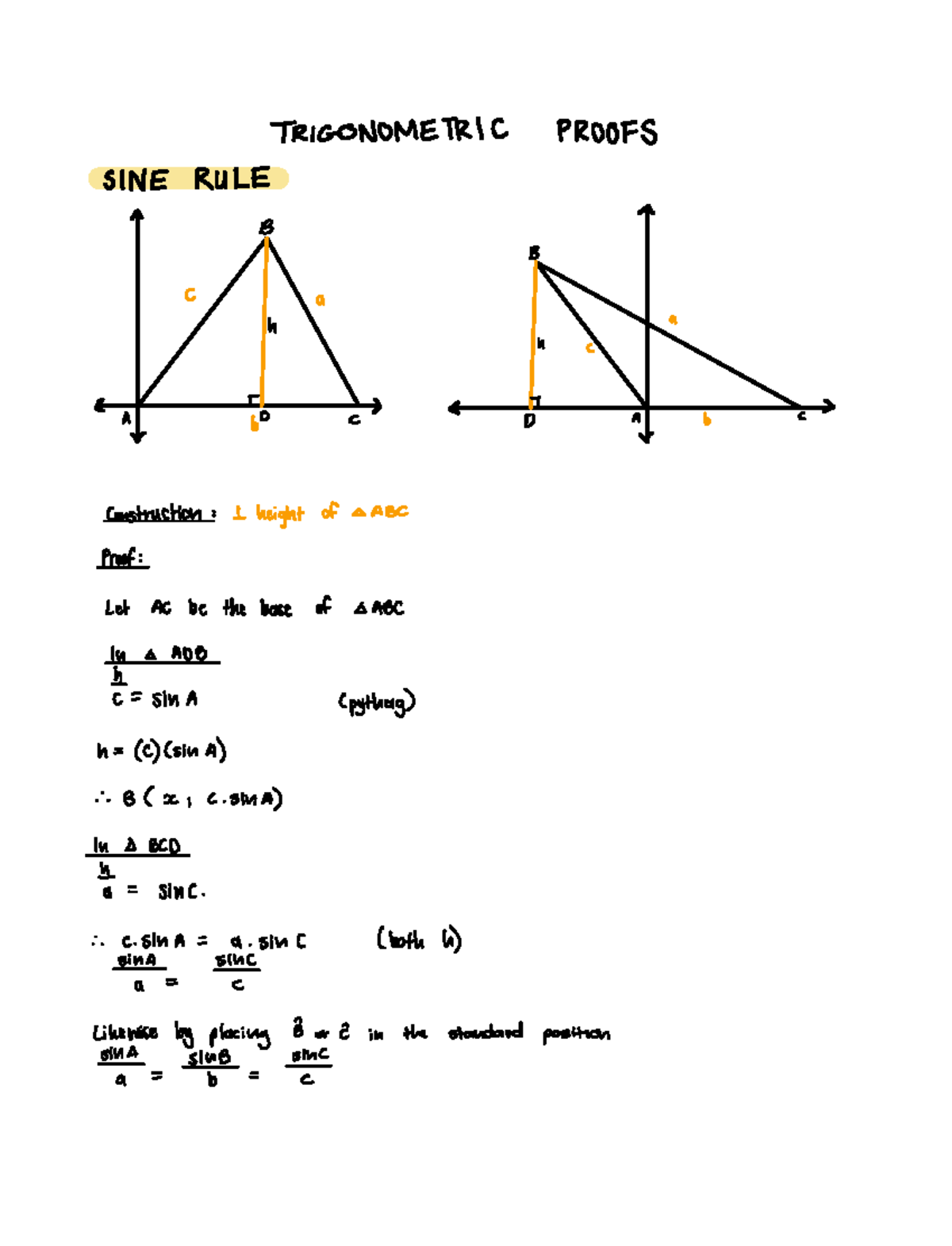 Trigonometric proofs - S SINE RULE n a B B C a h h e 2 T A ID c d d D A ...