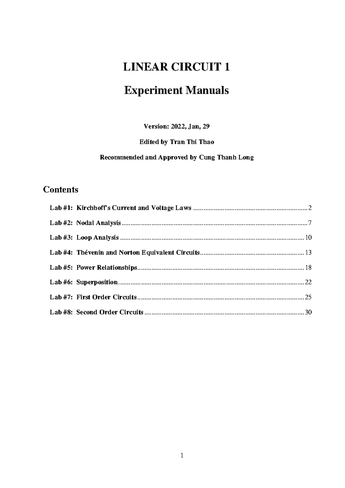 Thi Nghiem MTT1 2022 - LINEAR CIRCUIT 1 Experiment Manuals Version ...