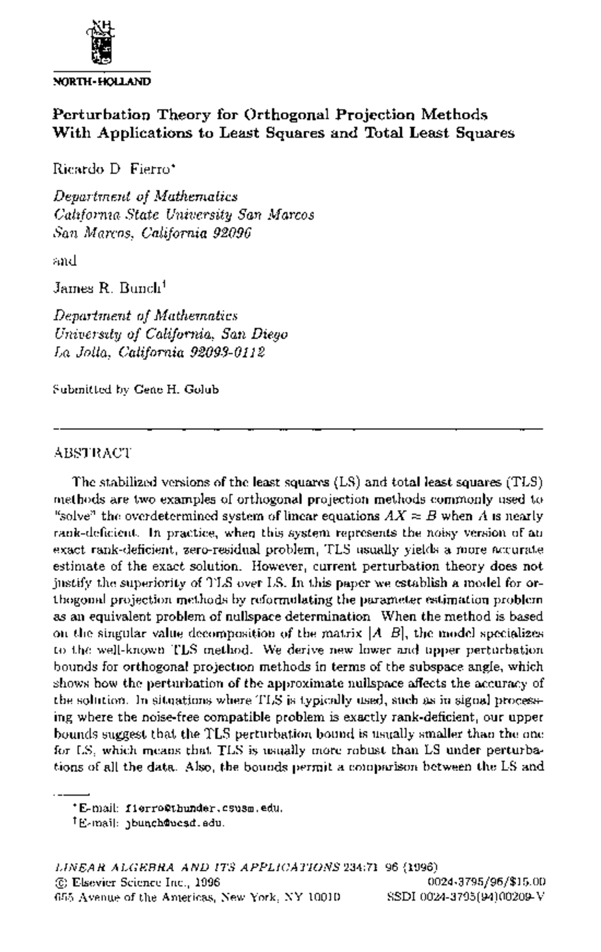 Perturbation theory for orthogonal projection methods with applications to least squares and ...