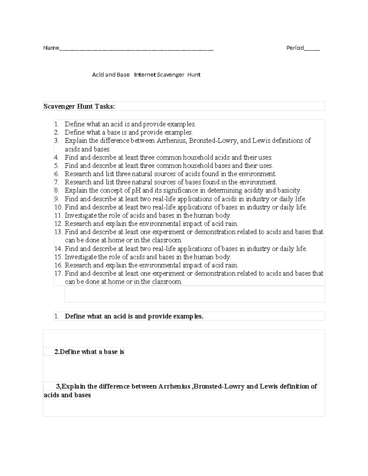 Acid and bases scavanger hunt - Name ...