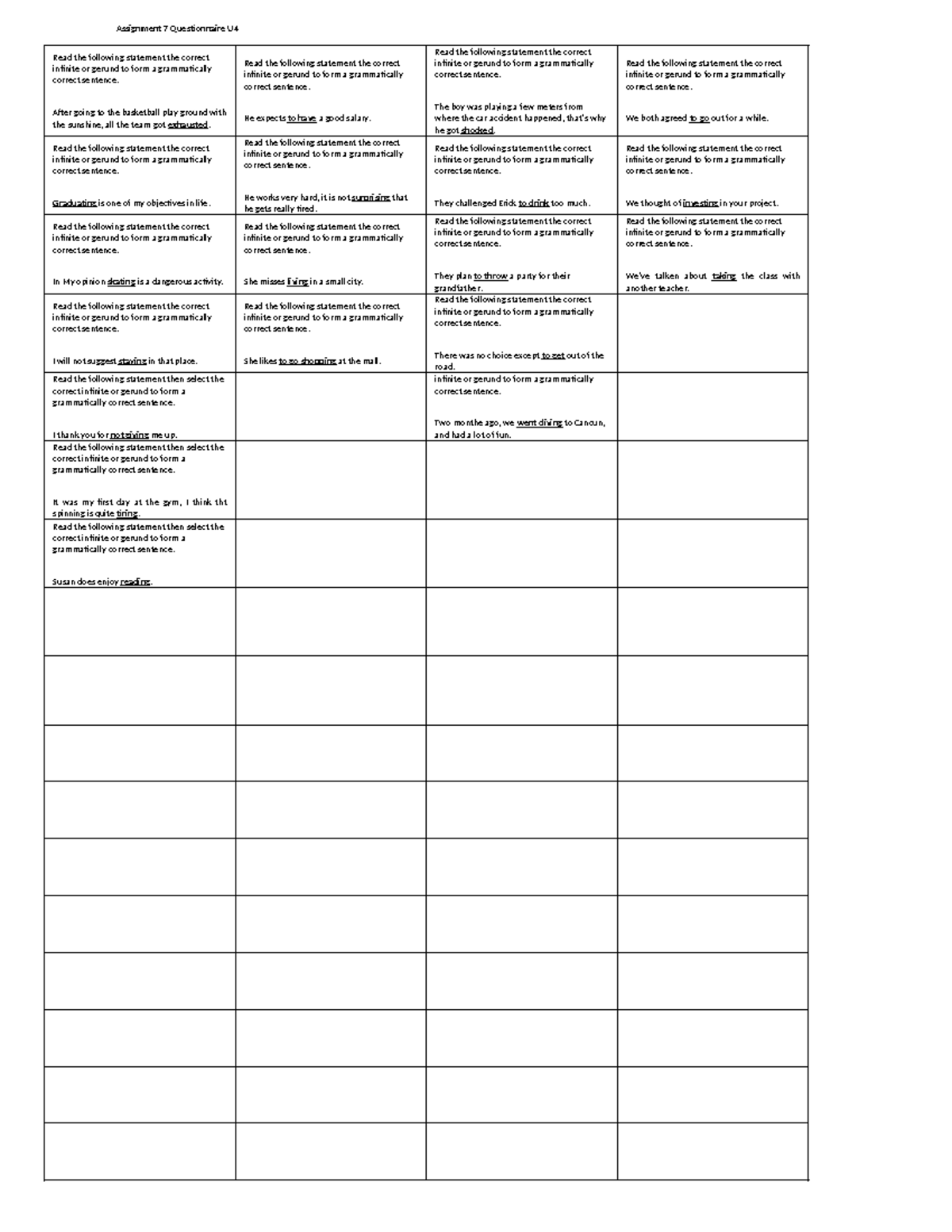 Assignment 7 Questionnaire U4 (Ingles III) - Assignment 7 Questionnaire U Read the following ...