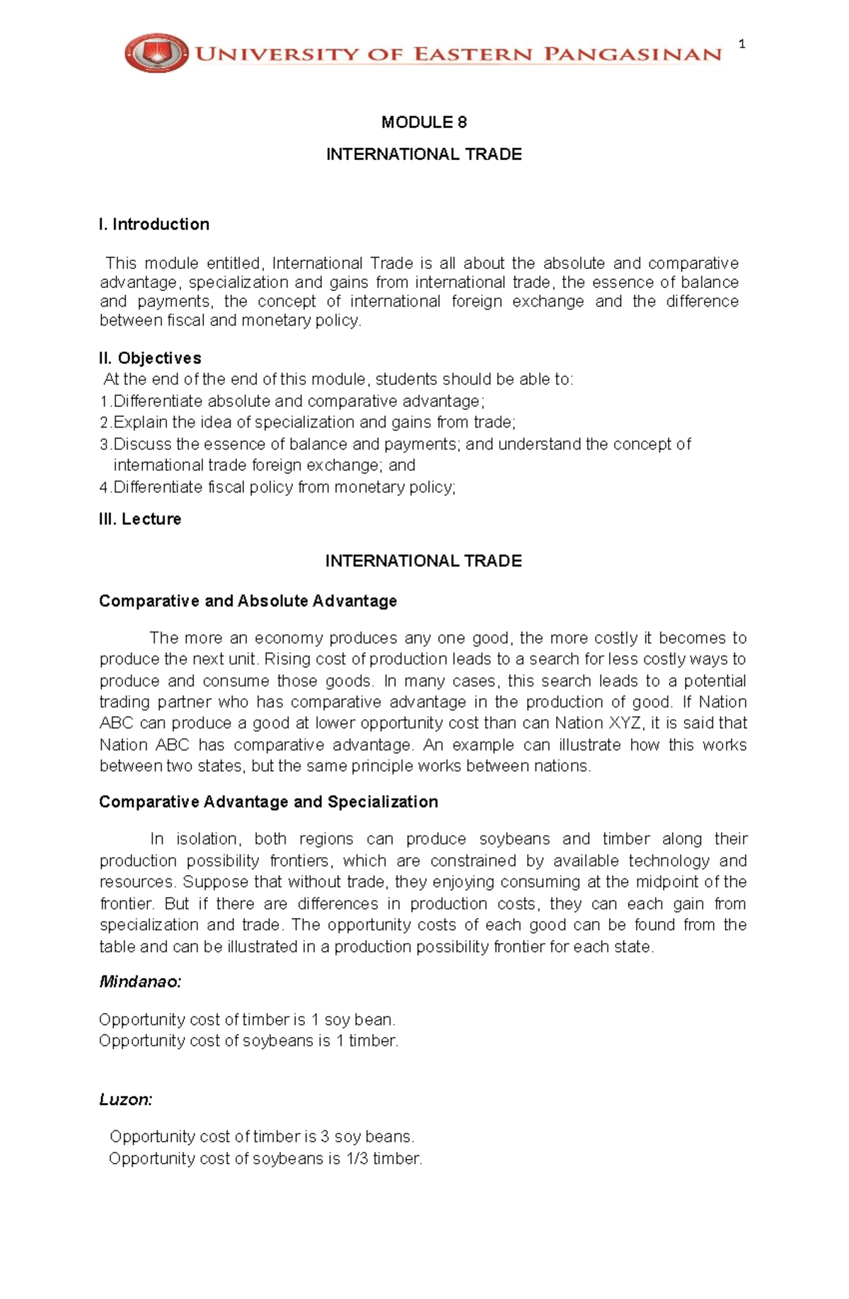 Finals-Economic-Development - MODULE 8 INTERNATIONAL TRADE I ...