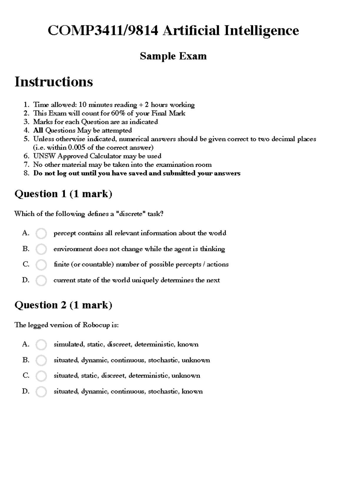COMP3411 Sample Exam - COMP3411/9814 Artificial Intelligence Sample ...