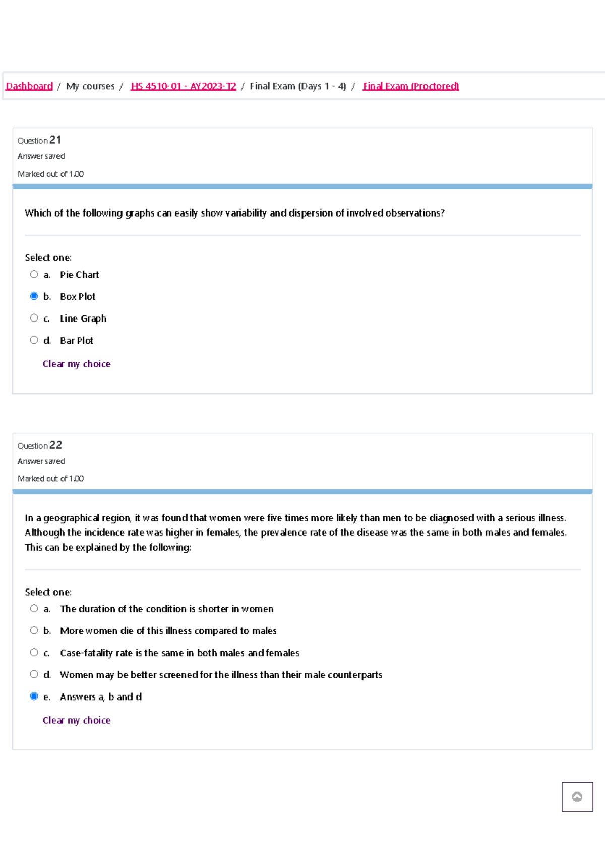 Final Exam (Proctored) (page 3 of 4) 17.5/25 - Question 21 Answer saved ...