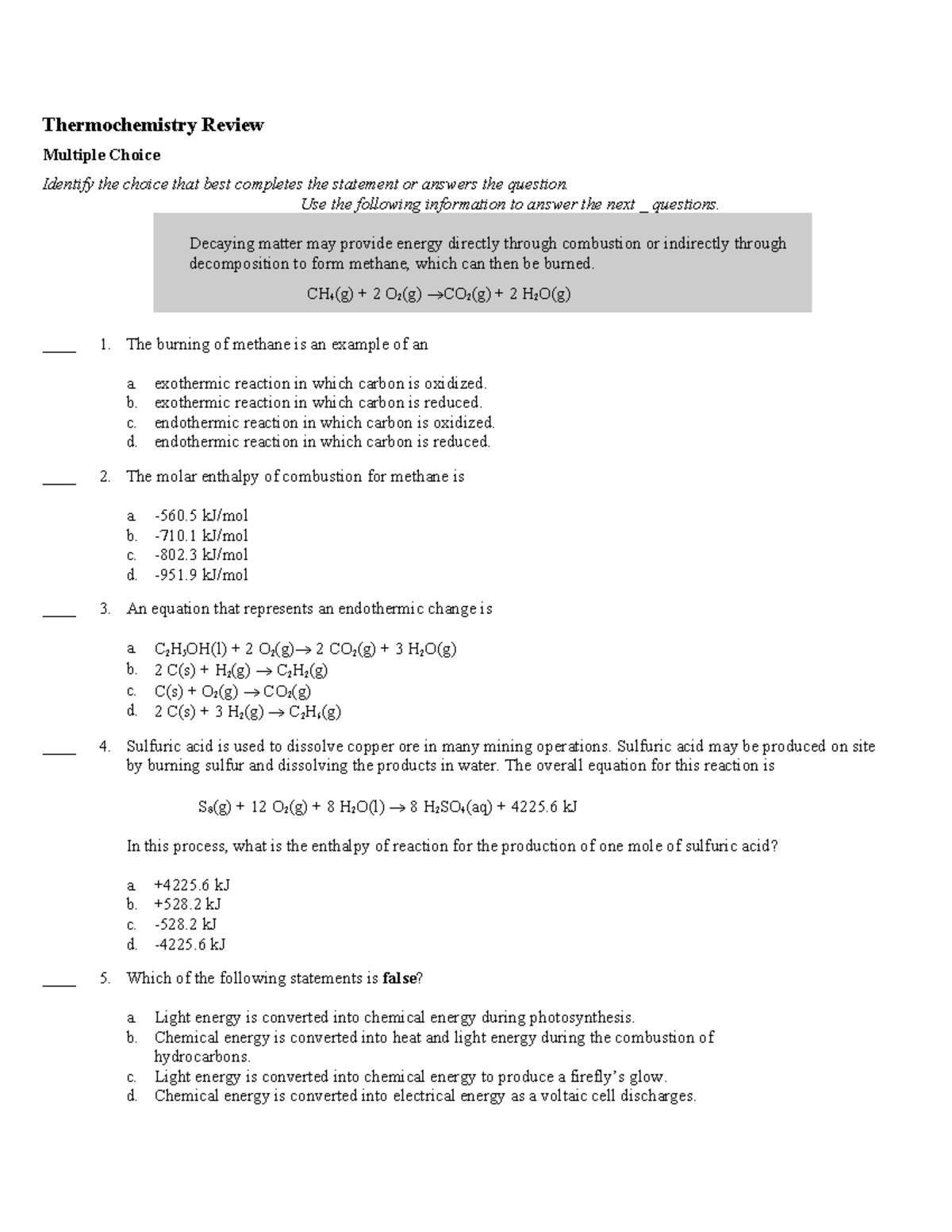 Thermochemistry Diploma Questions - Thermochemistry Review Multiple ...
