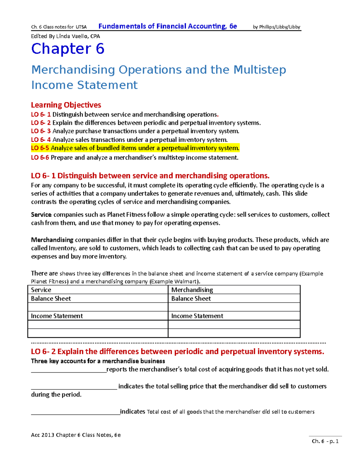 Chapter 6 Lecture Notes - Ch. 6 Class notes for UTSA Fundamentals of ...